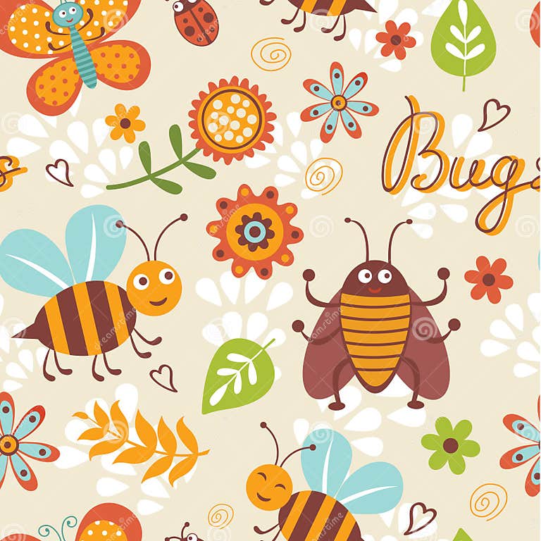 Cute bugs pattern stock vector. Illustration of fabric - 39495274