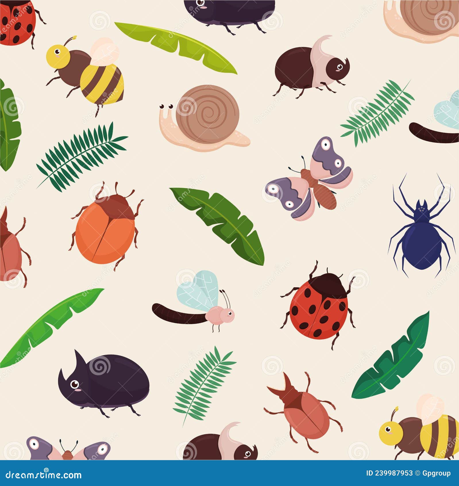 Cute bugs pattern stock vector. Illustration of insects - 239987953