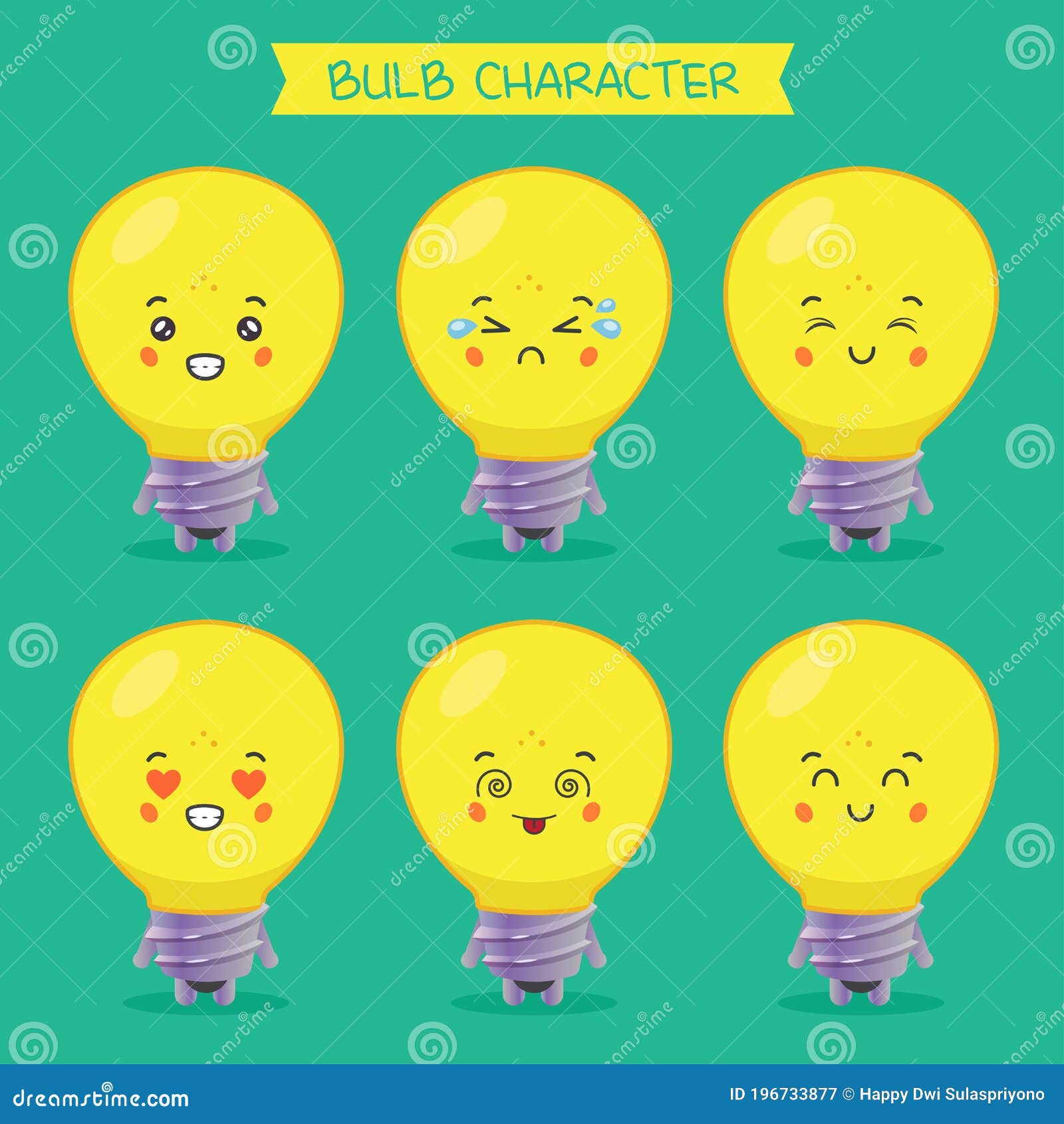 Cute Bulb Characters with Various Expression Stock Vector ...