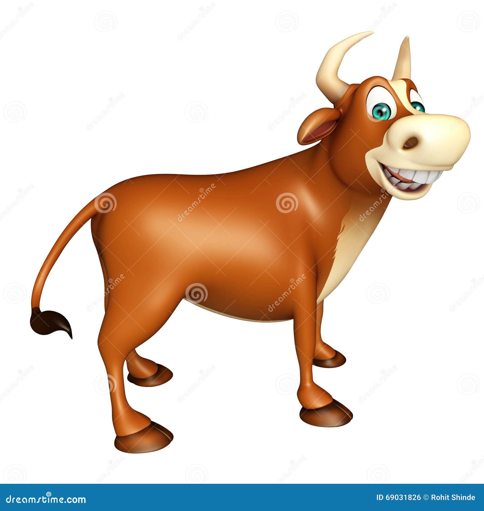 Cute Bull Funny Cartoon Character Stock Illustration - Illustration of ...