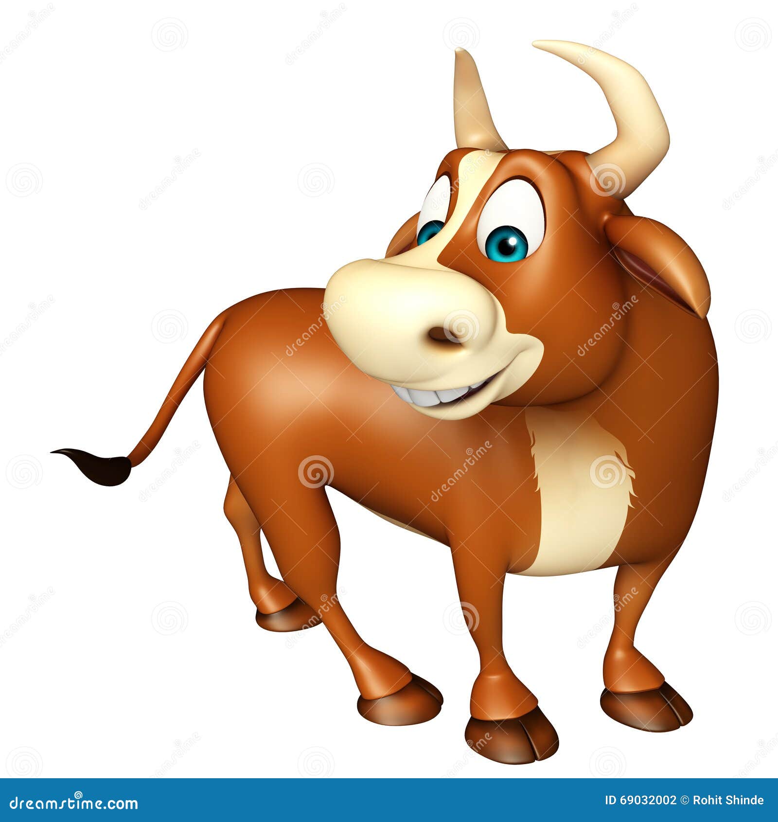 Cute Bull Funny Cartoon Character Stock Illustration - Illustration of ...