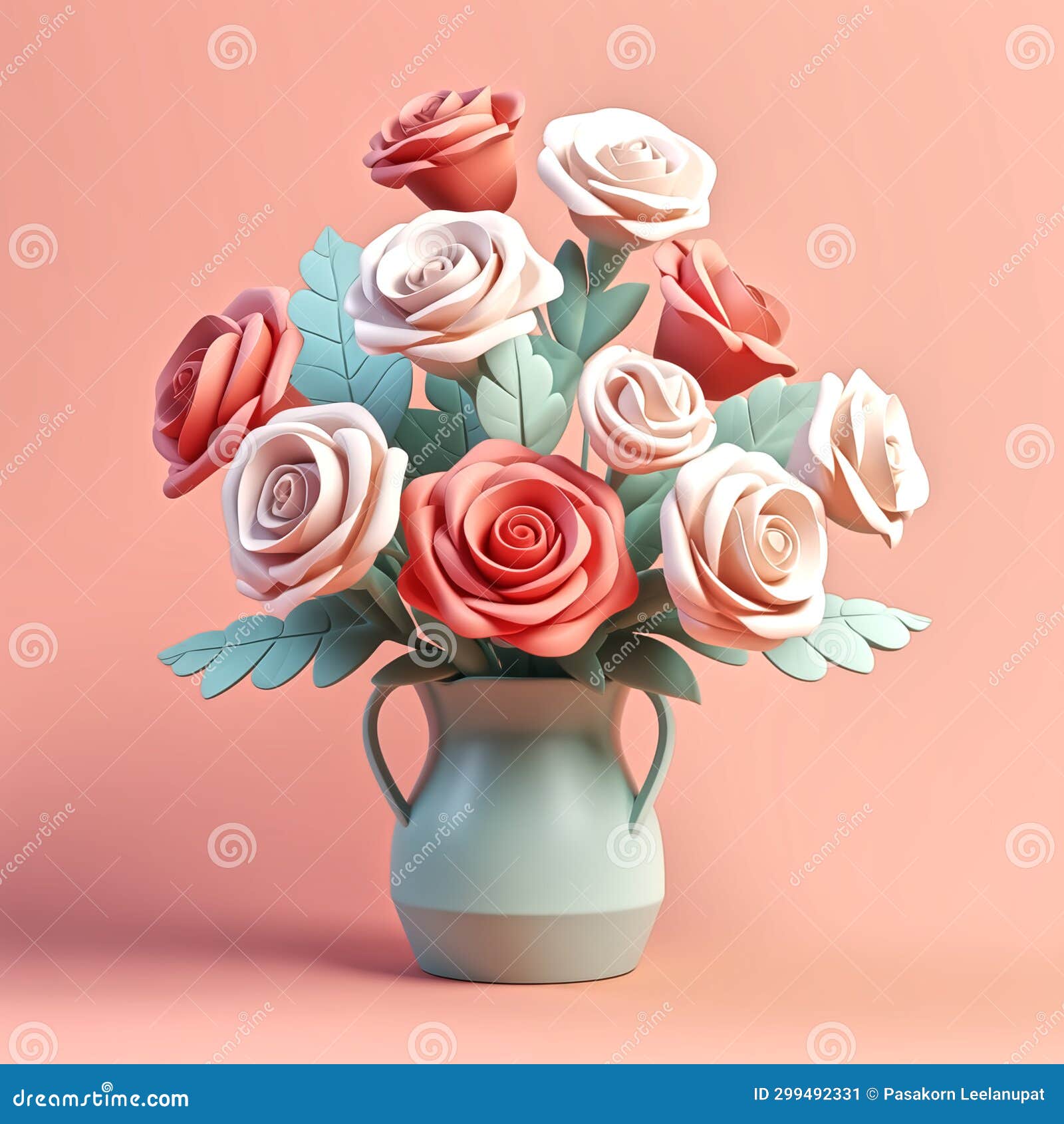 Cute Bunch of Roses, Soft Lighting, Soft Pastel Colors, 3d Icon Stock ...