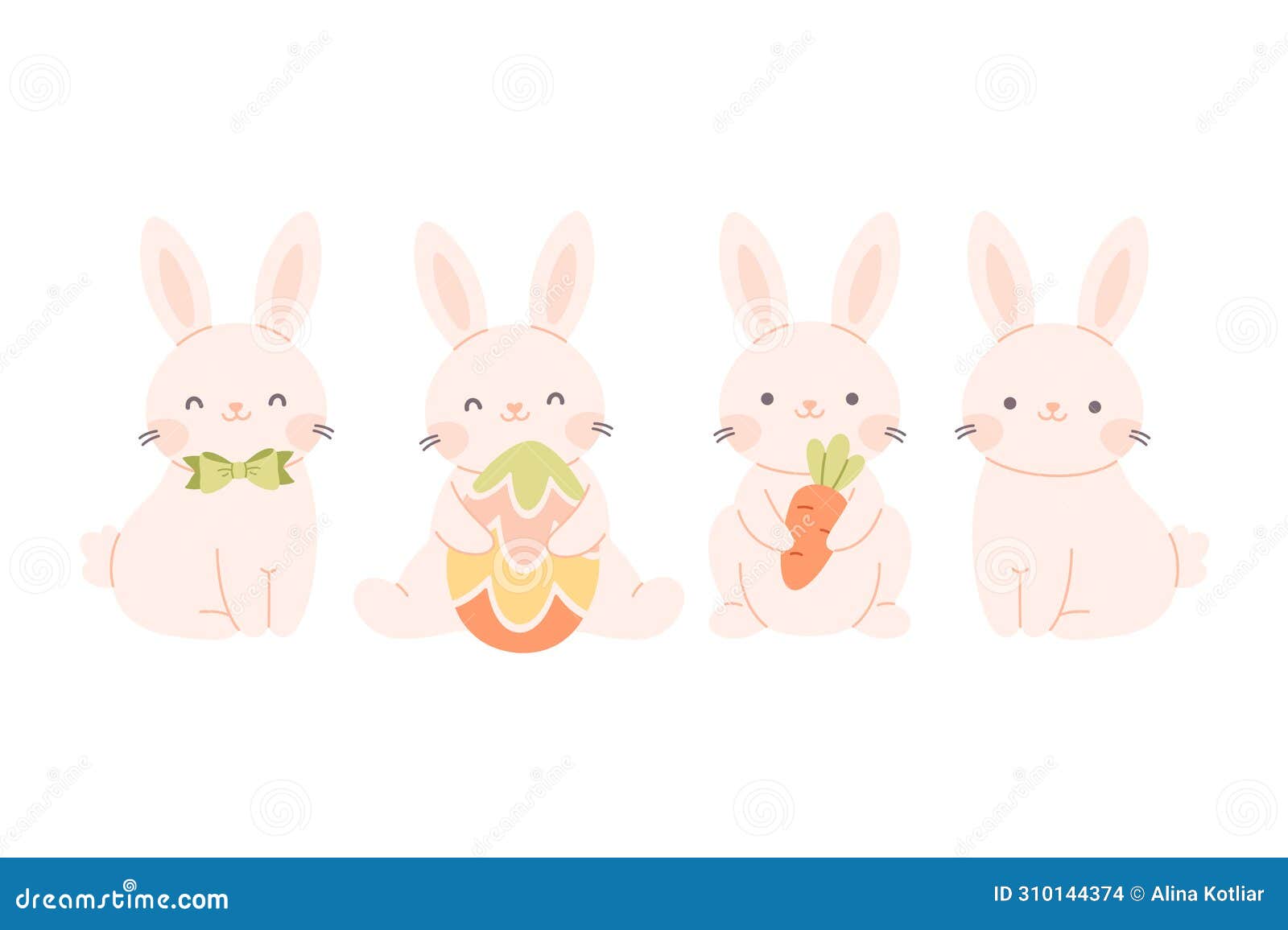 Cute Bunnies Collection. Easter White Bunnies. Rabbit Characters ...