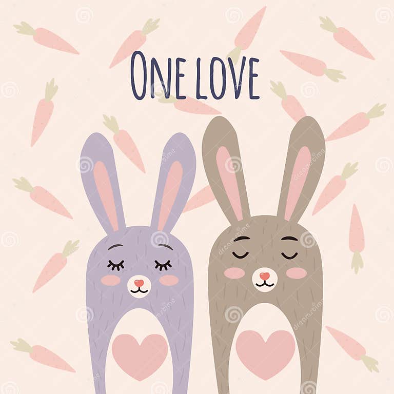 Cute Bunnies Vector Illustration Cartoon Bunny Character With Heart