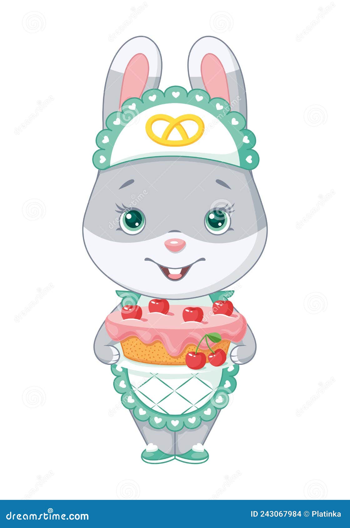 Cute Bunny Baker with Cake. Cartoon Vector Illustration Stock Vector ...