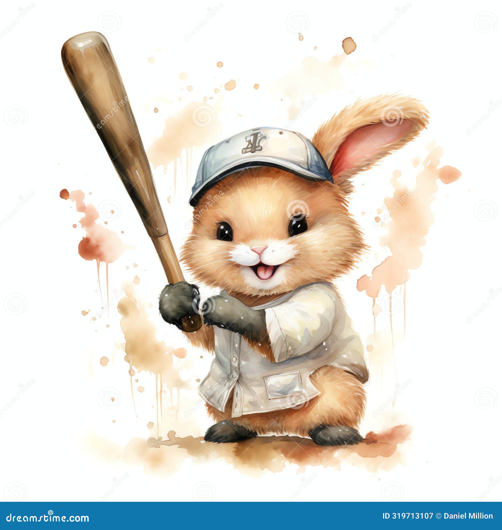 Cute Bunny with Baseball Bat Watercolor Illustration Stock Illustration ...