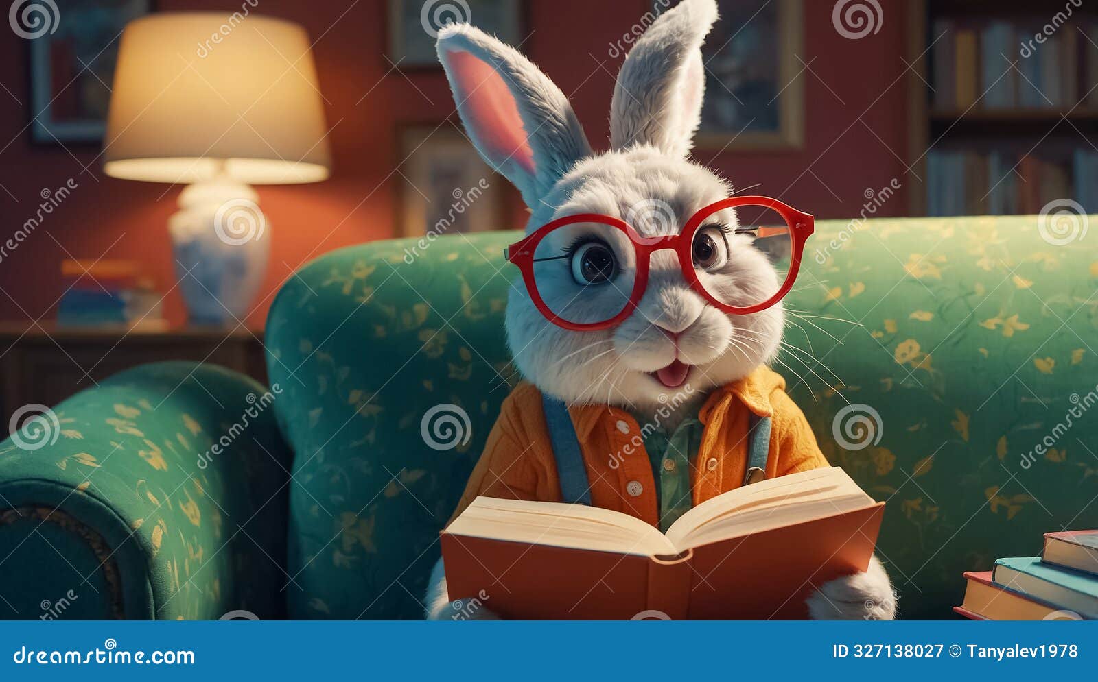 Cute Bunny with a Book in Room Learning Stock Illustration ...