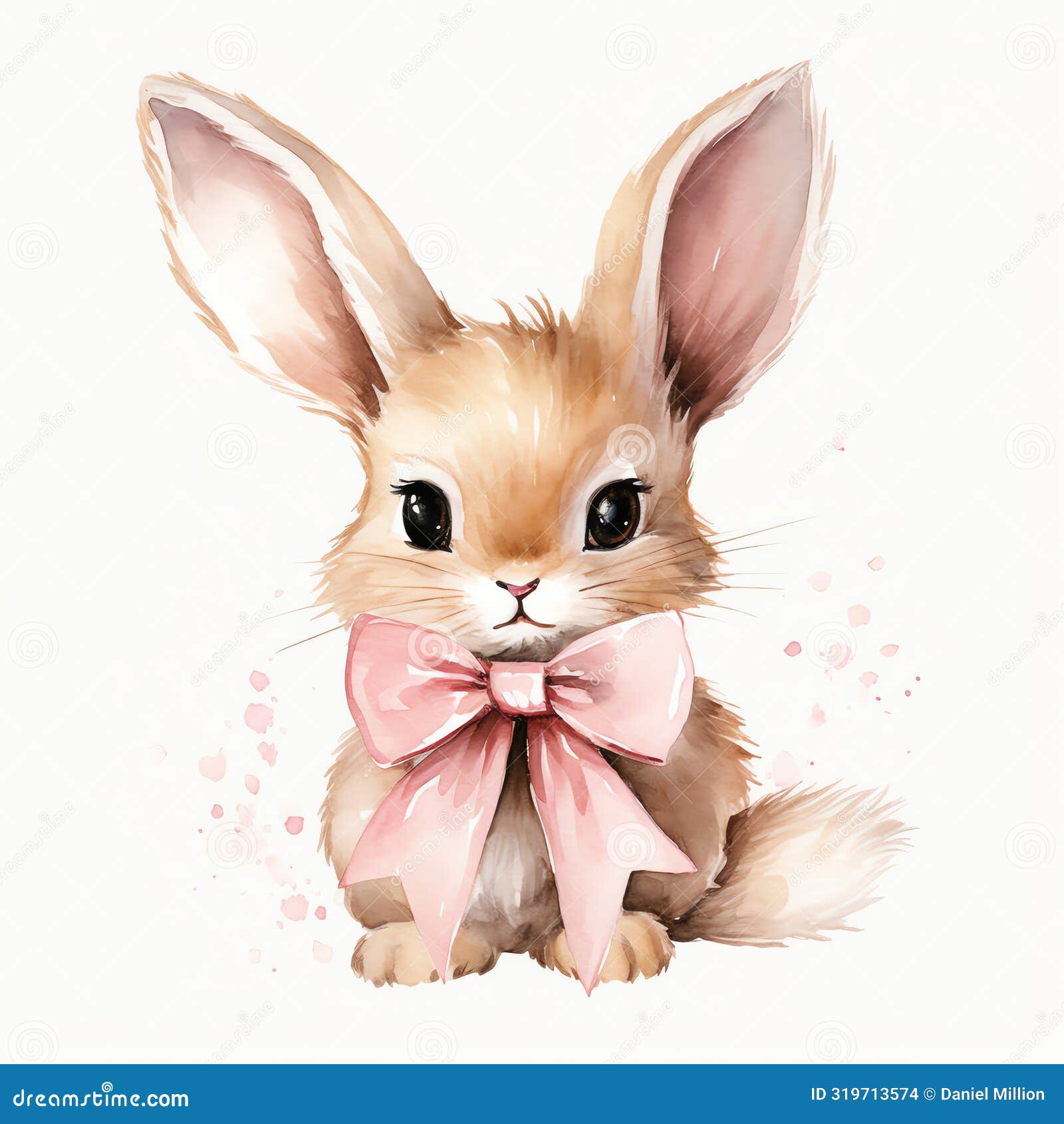 Cute Bunny with Bow Watercolor Illustration Stock Illustration ...