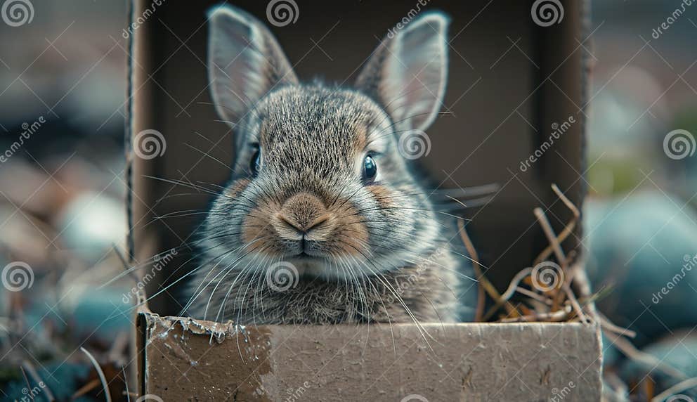 Cute Bunny in a Cardboard Box Stock Image - Image of rabbit, ears ...