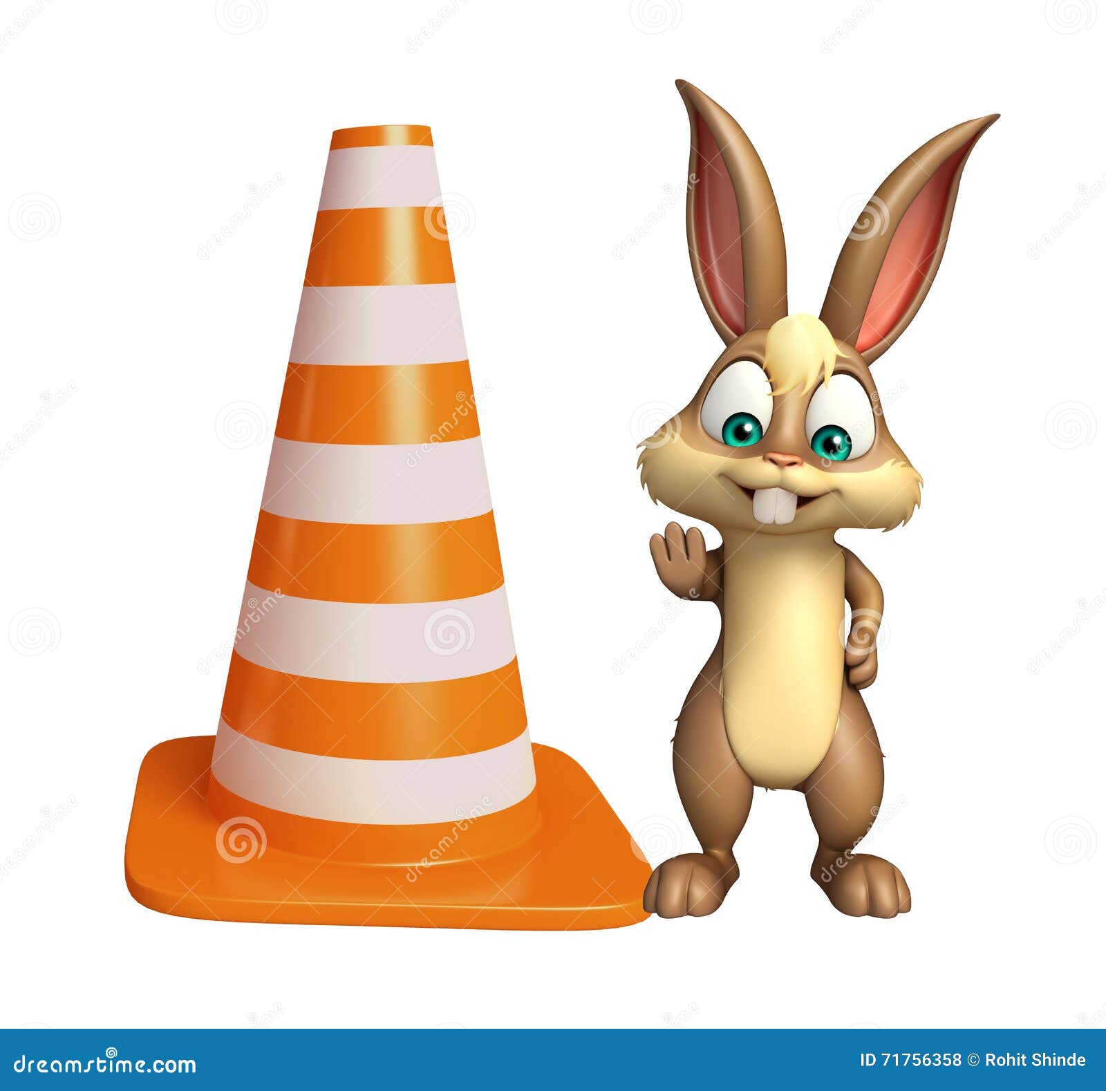 Cute Bunny Cartoon Character with Construction Cone Stock Illustration ...