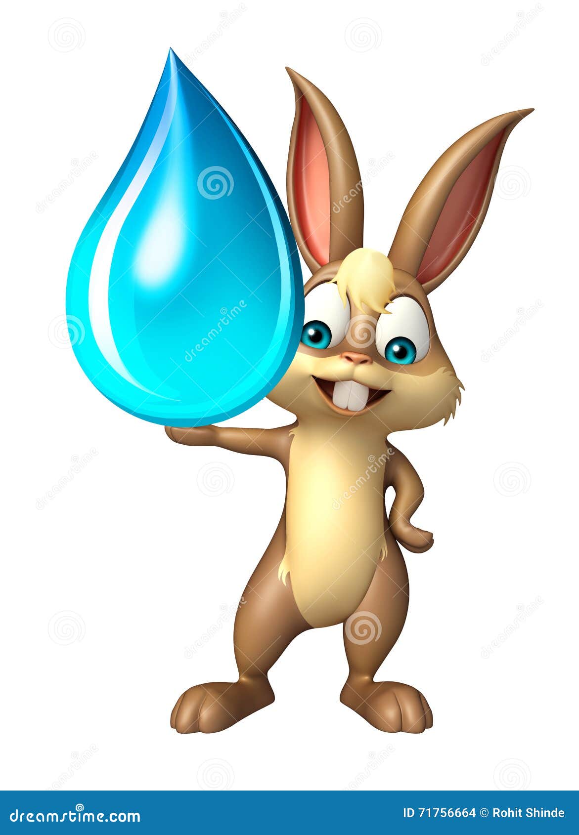 Cute Bunny Cartoon Character with Water Drop Stock Illustration ...