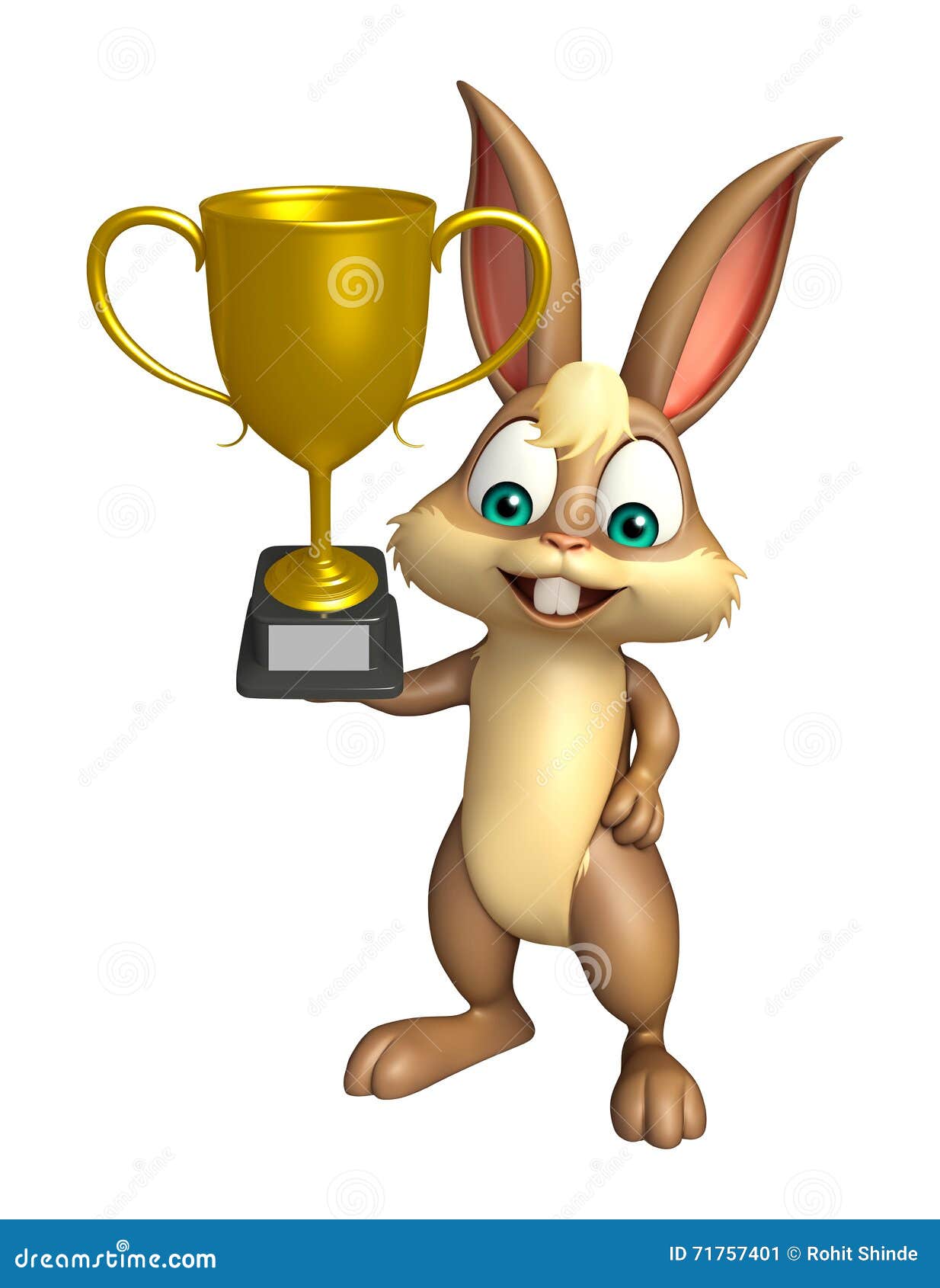 Cute Bunny Cartoon Character with Winning Cup Stock Illustration ...