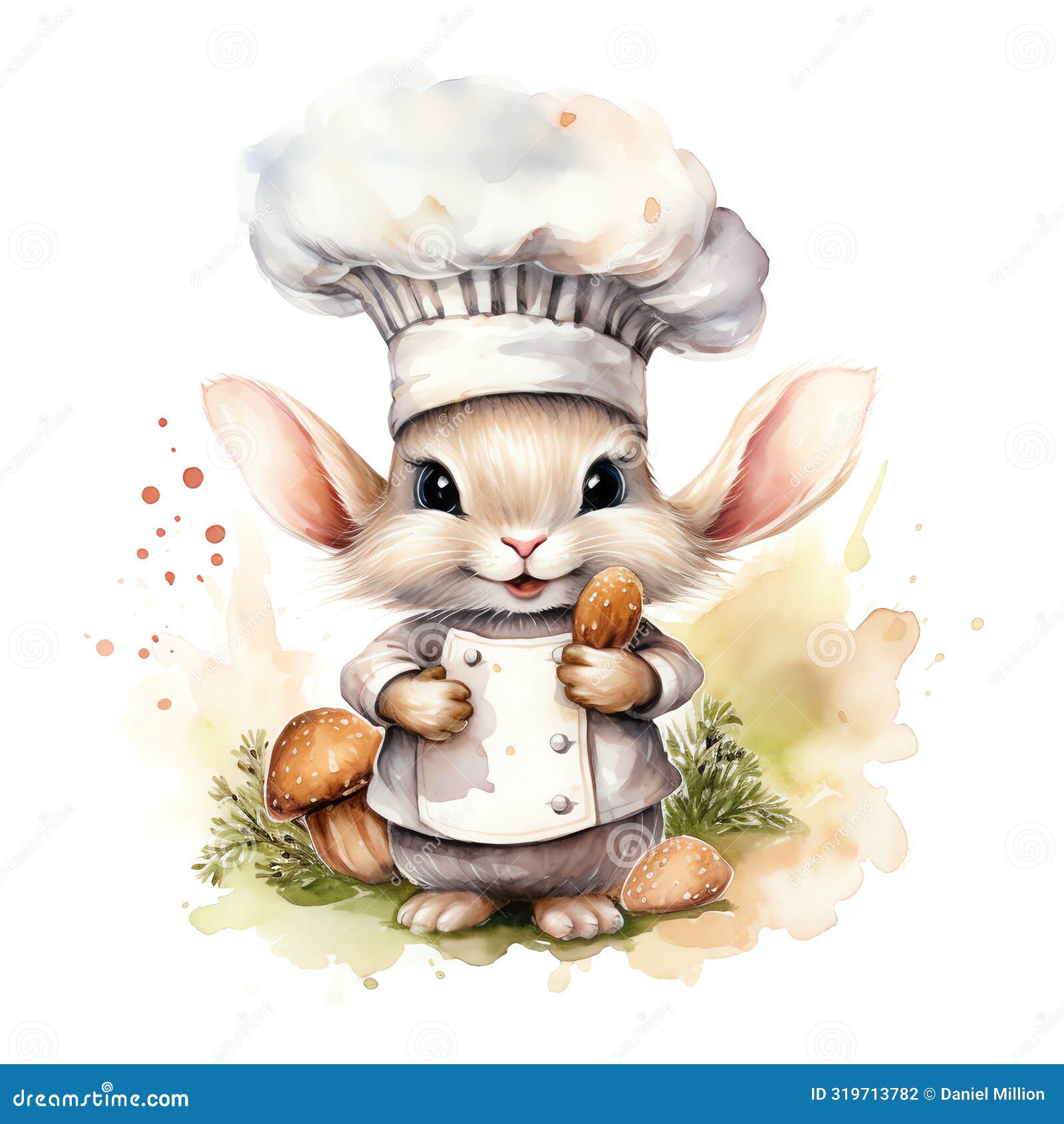 Cute Bunny with Chef Hat Watercolor Illustration Stock Illustration ...