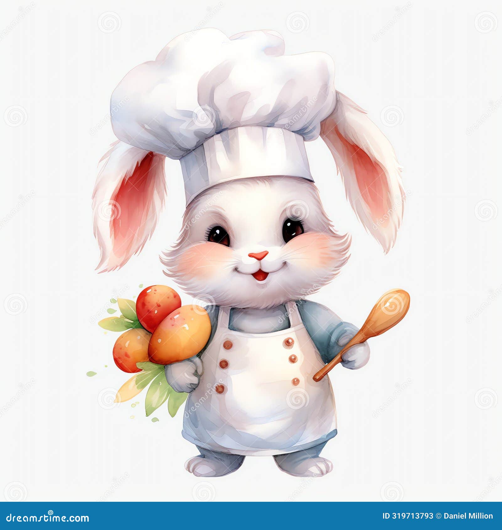 Cute Bunny with Chef Hat Watercolor Illustration Stock Illustration ...