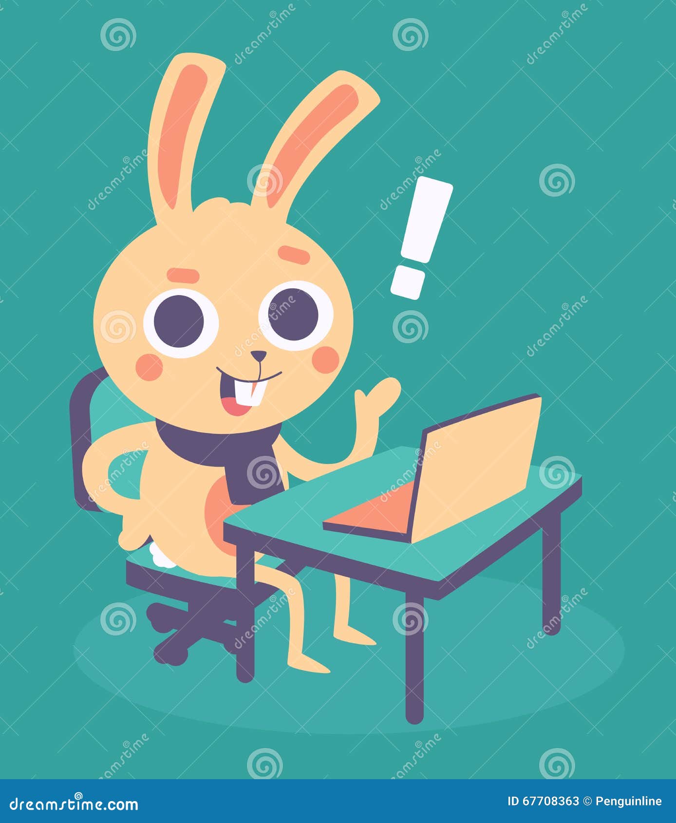 Cute Bunny at Computer stock vector. Illustration of fluffy - 67708363