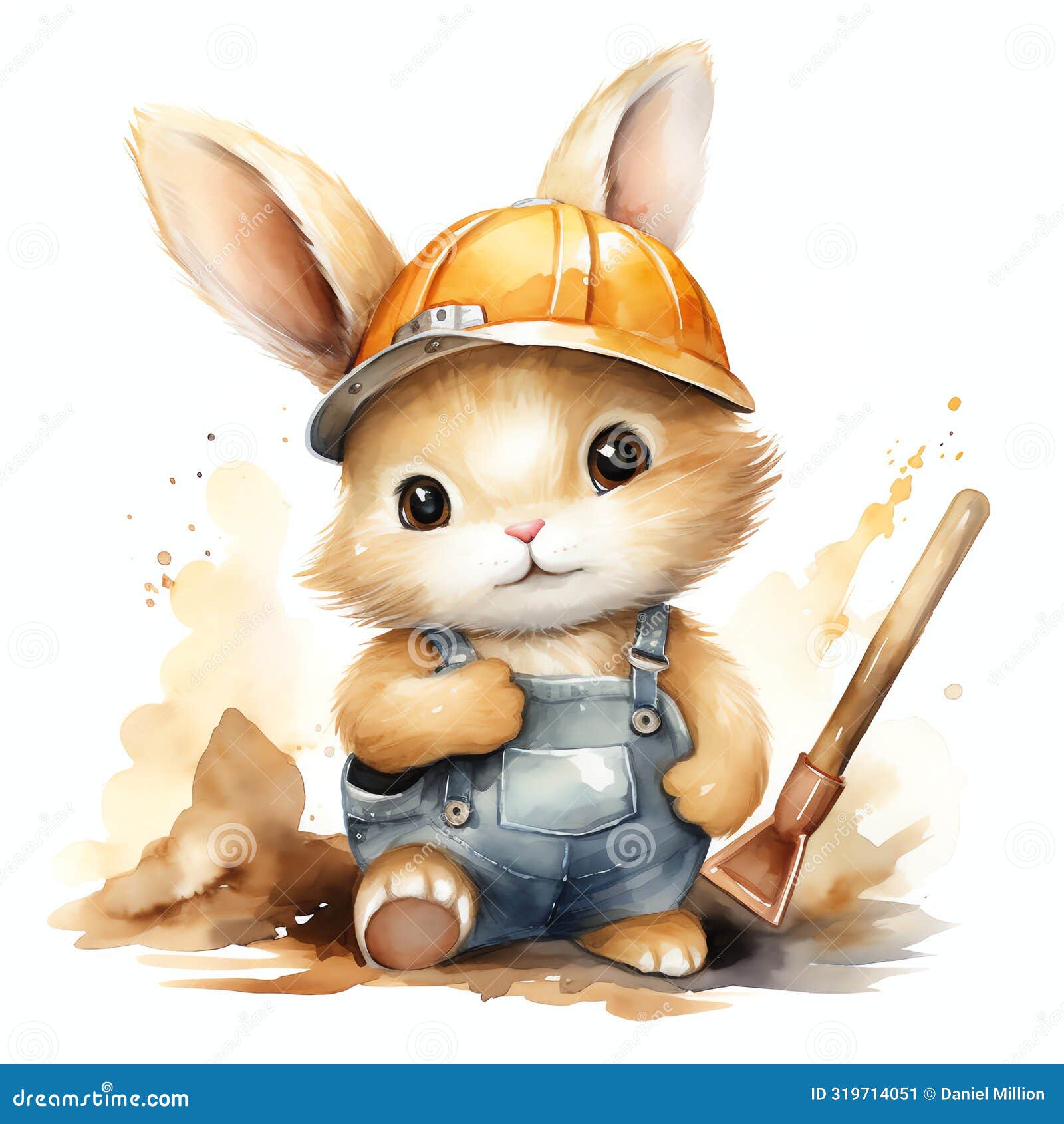 Cute Bunny with Construction Site Watercolor Illustration Stock ...