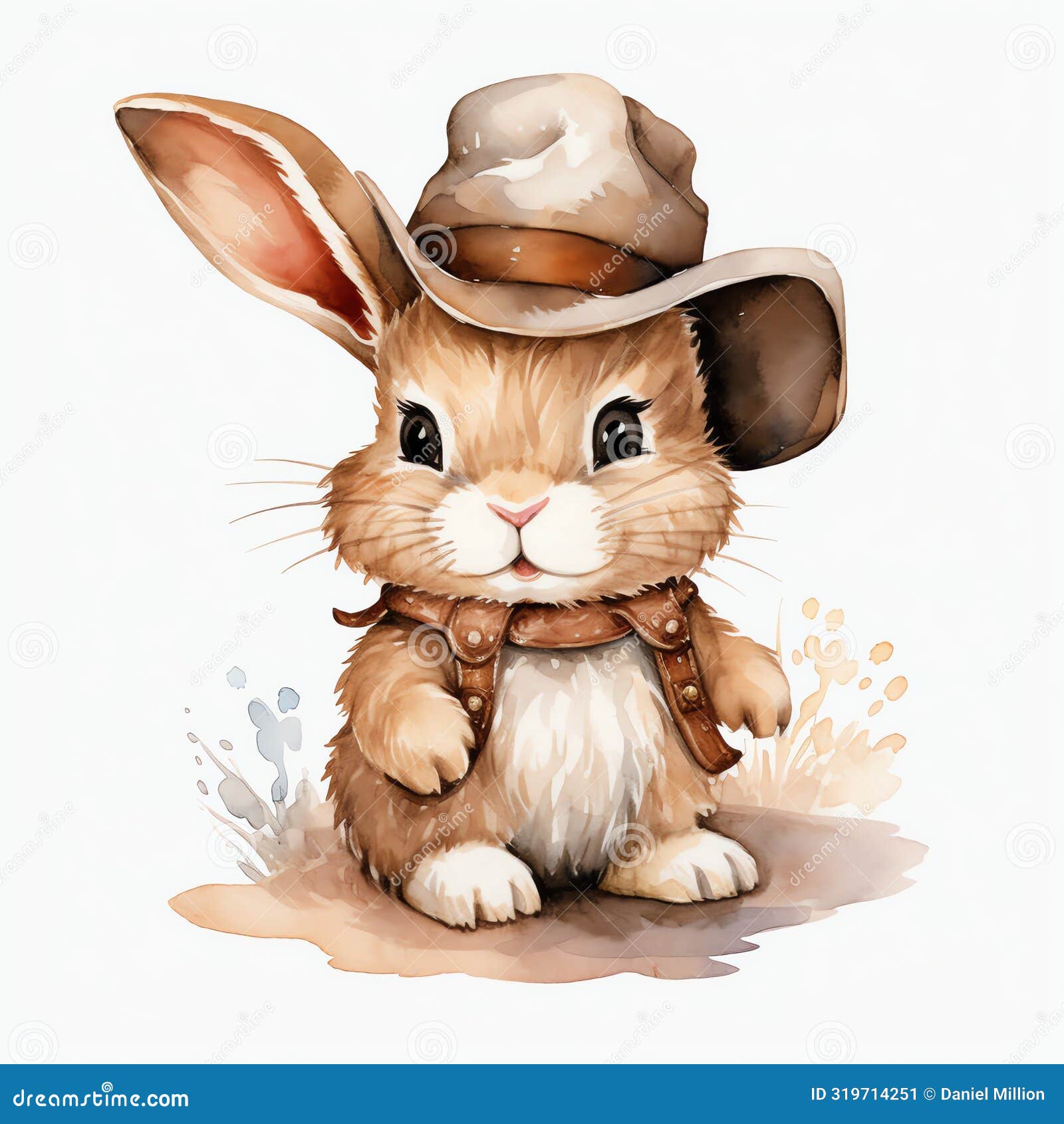 Cute Bunny with Cowboy Hat Watercolor Illustration Stock Illustration ...