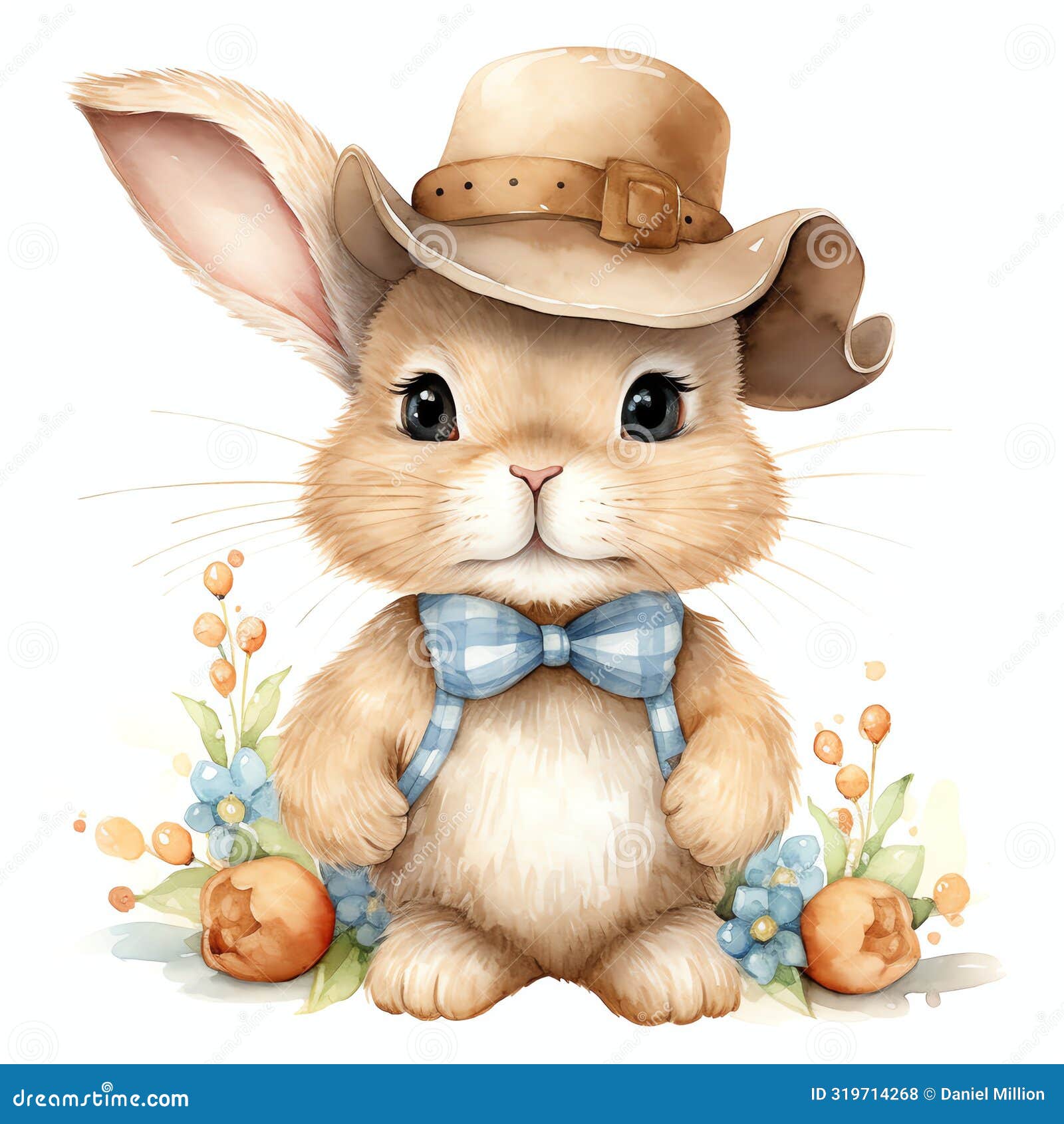 Cute Bunny with Cowboy Hat Watercolor Illustration Stock Illustration ...