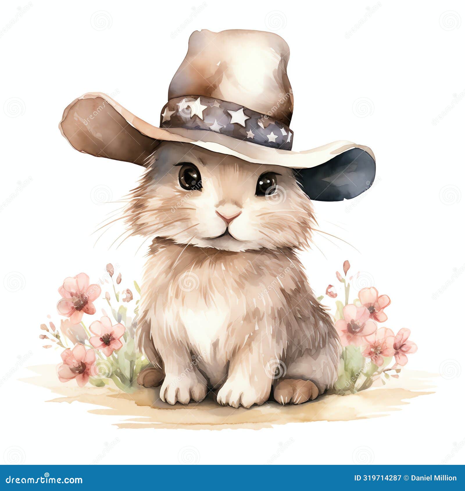 Cute Bunny with Cowboy Hat Watercolor Illustration Stock Illustration ...