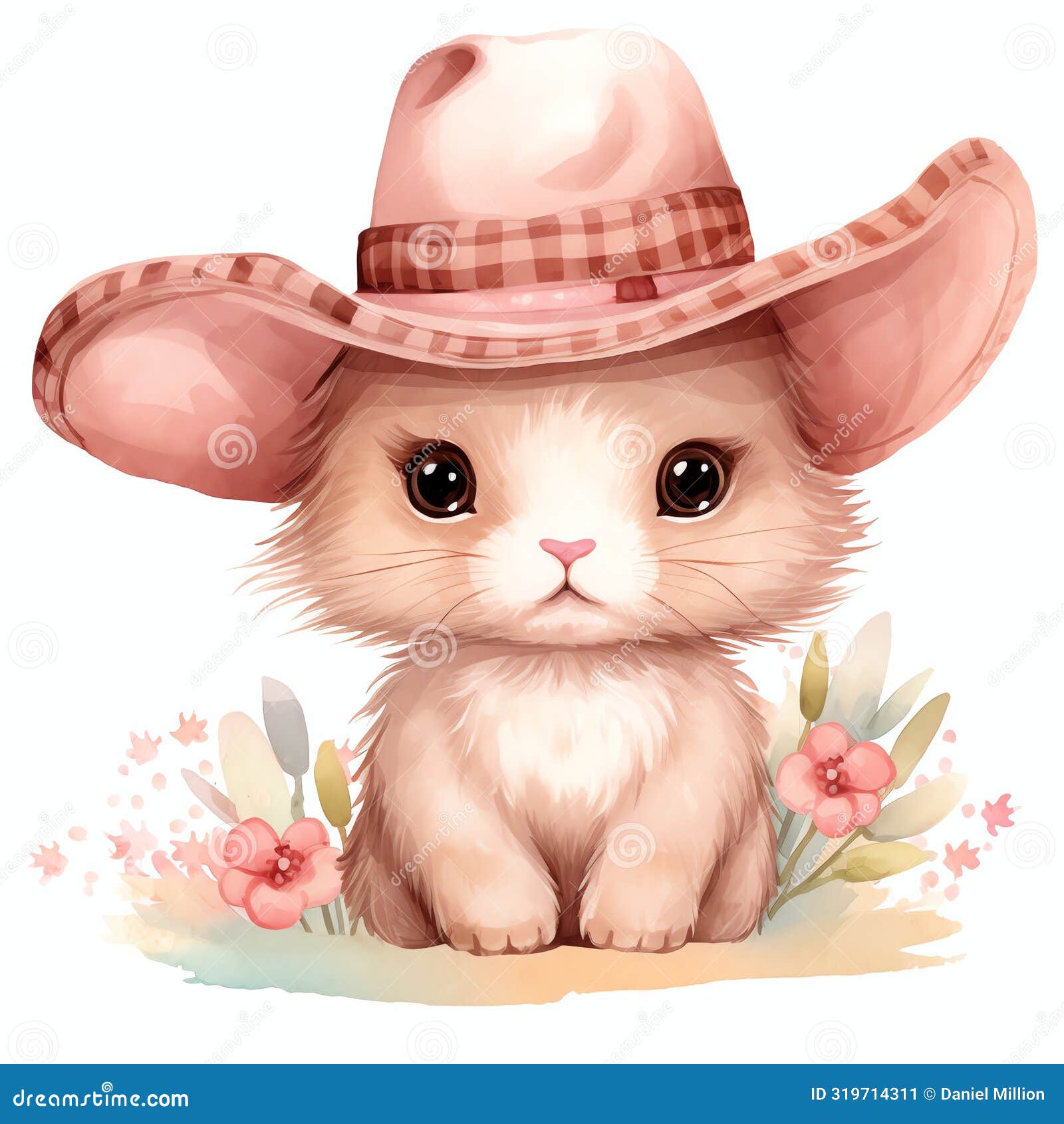 Cute Bunny with Cowboy Hat Watercolor Illustration Stock Illustration ...