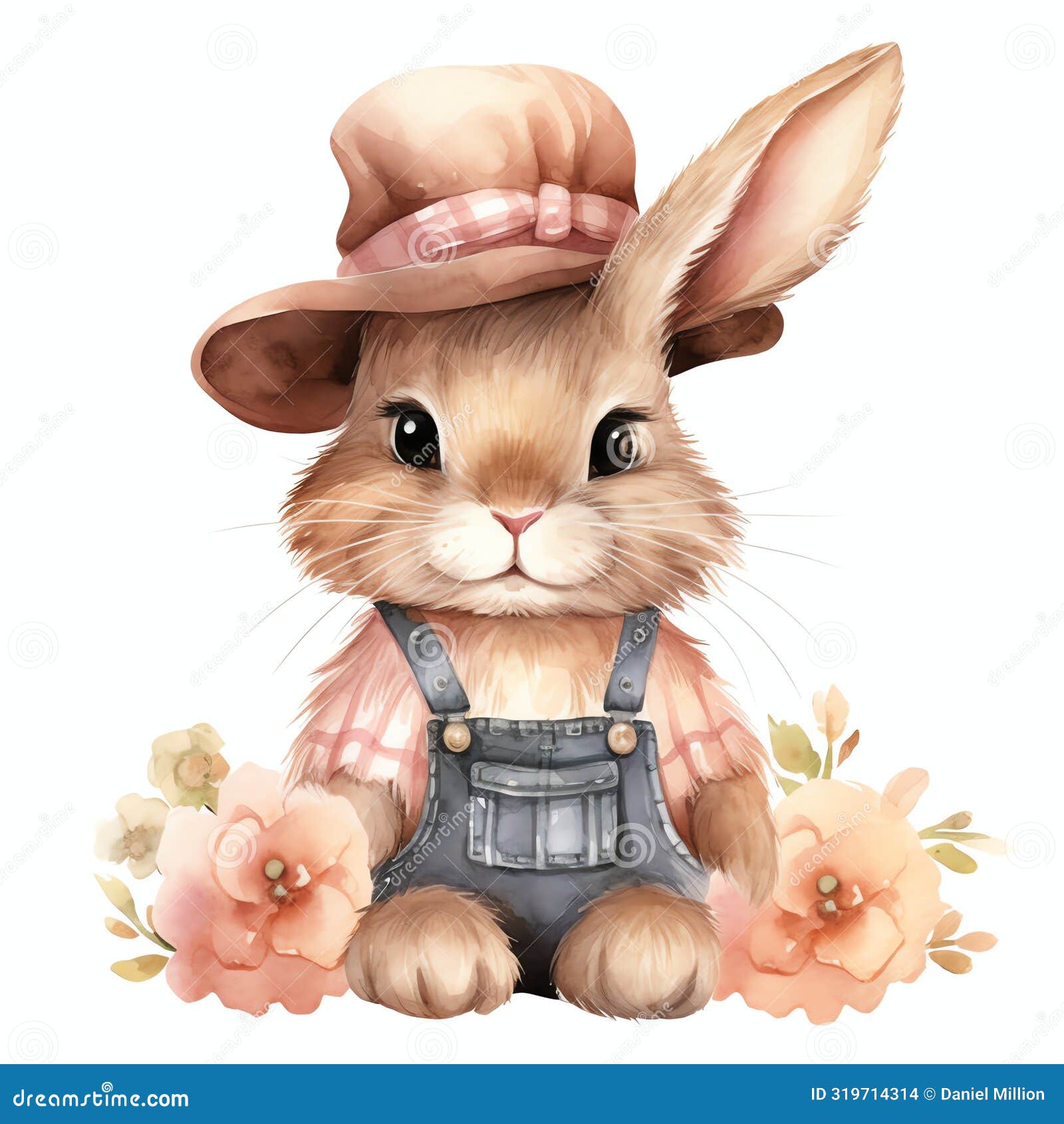 Cute Bunny with Cowboy Hat Watercolor Illustration Stock Illustration ...
