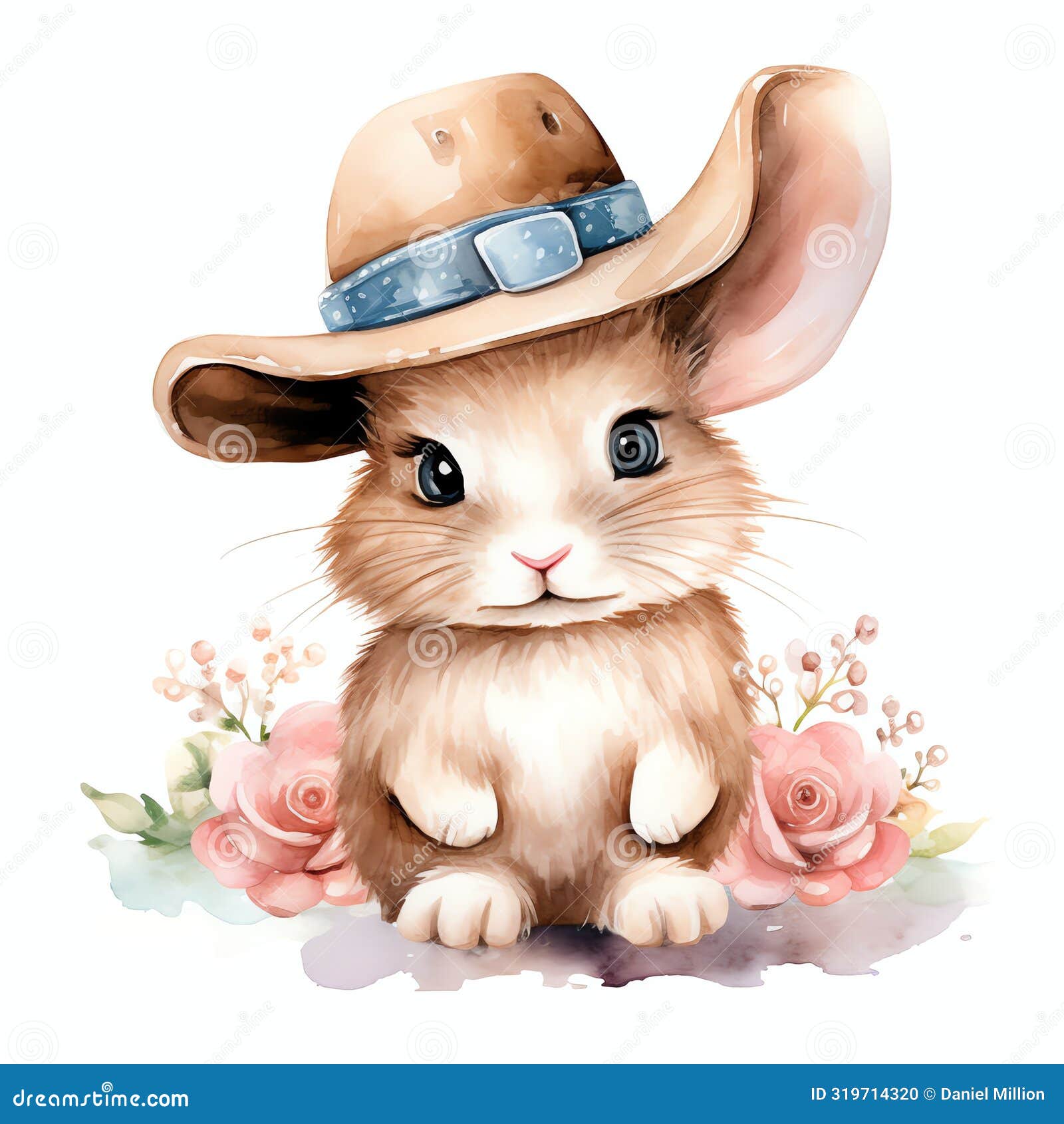 Cute Bunny with Cowboy Hat Watercolor Illustration Stock Illustration ...