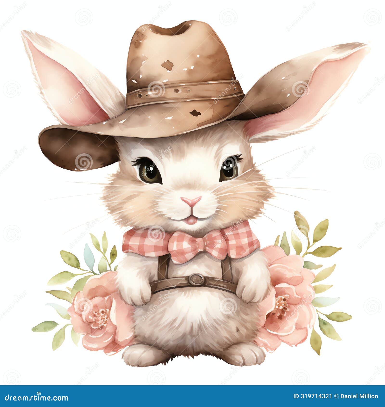 Cute Bunny with Cowboy Hat Watercolor Illustration Stock Illustration ...