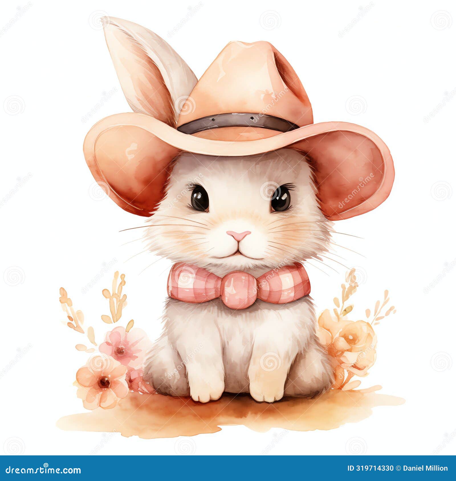 Cute Bunny with Cowboy Hat Watercolor Illustration Stock Illustration ...