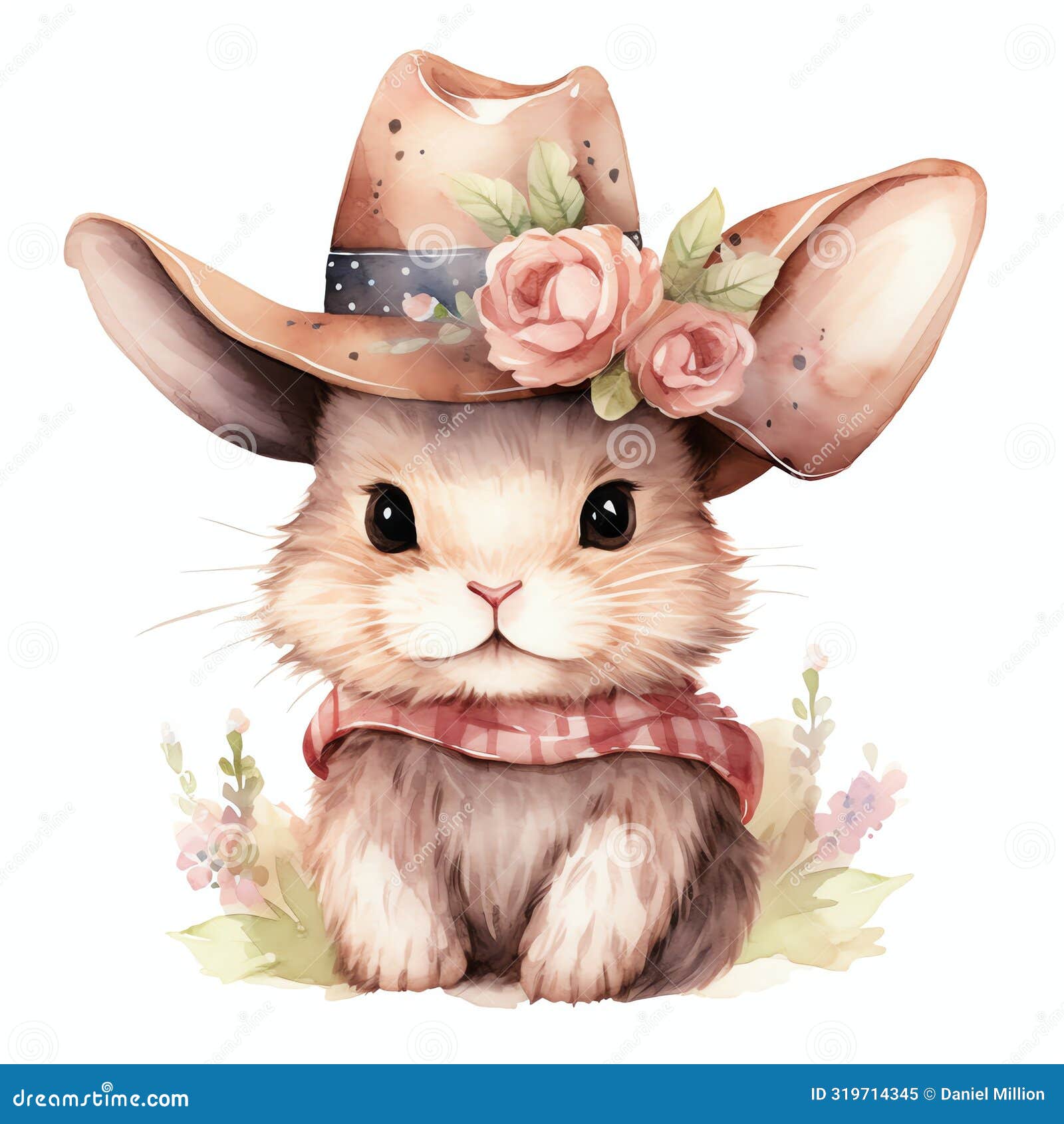 Cute Bunny with Cowboy Hat Watercolor Illustration Stock Illustration ...