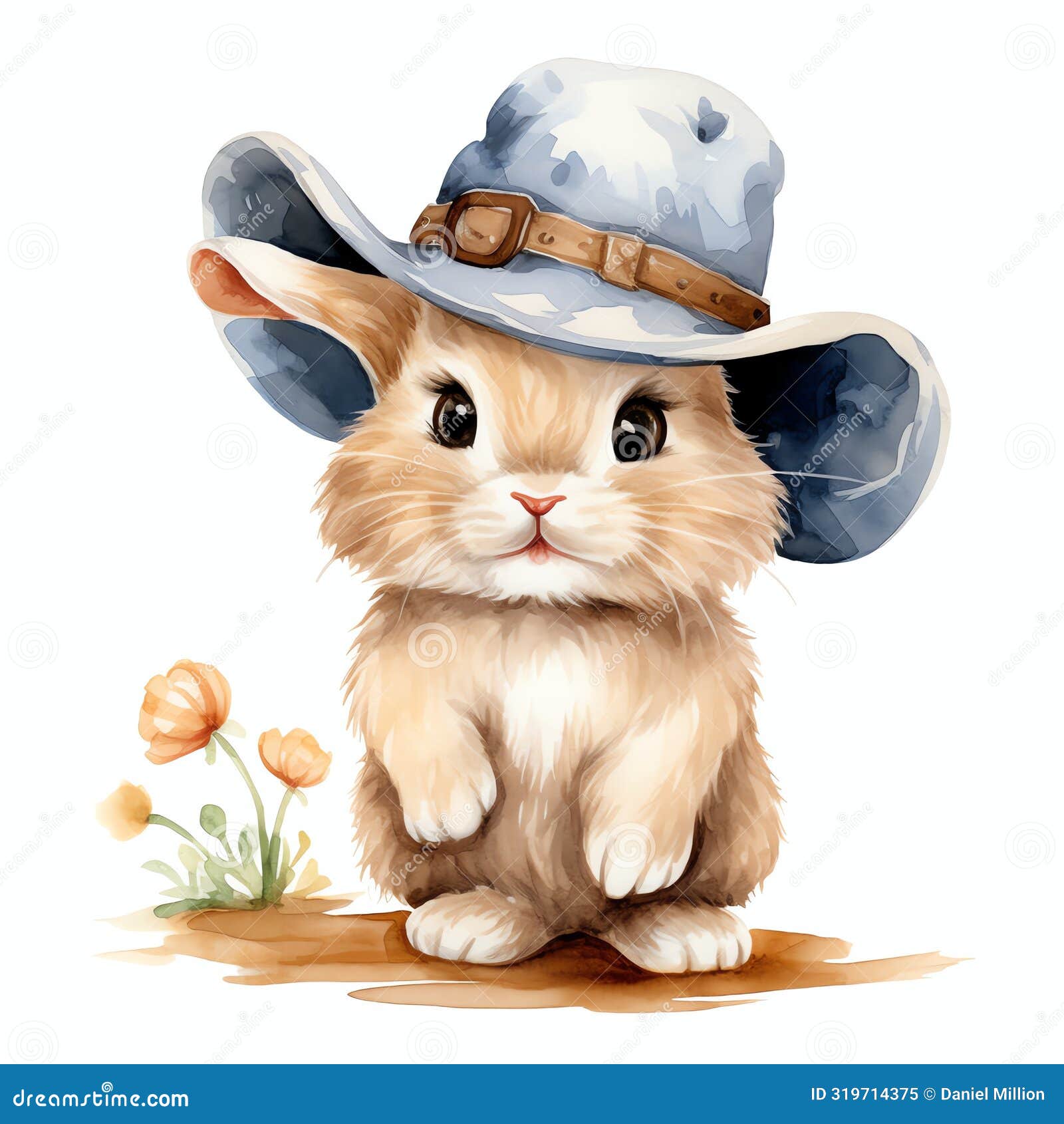 Cute Bunny with Cowboy Hat Watercolor Illustration Stock Illustration ...