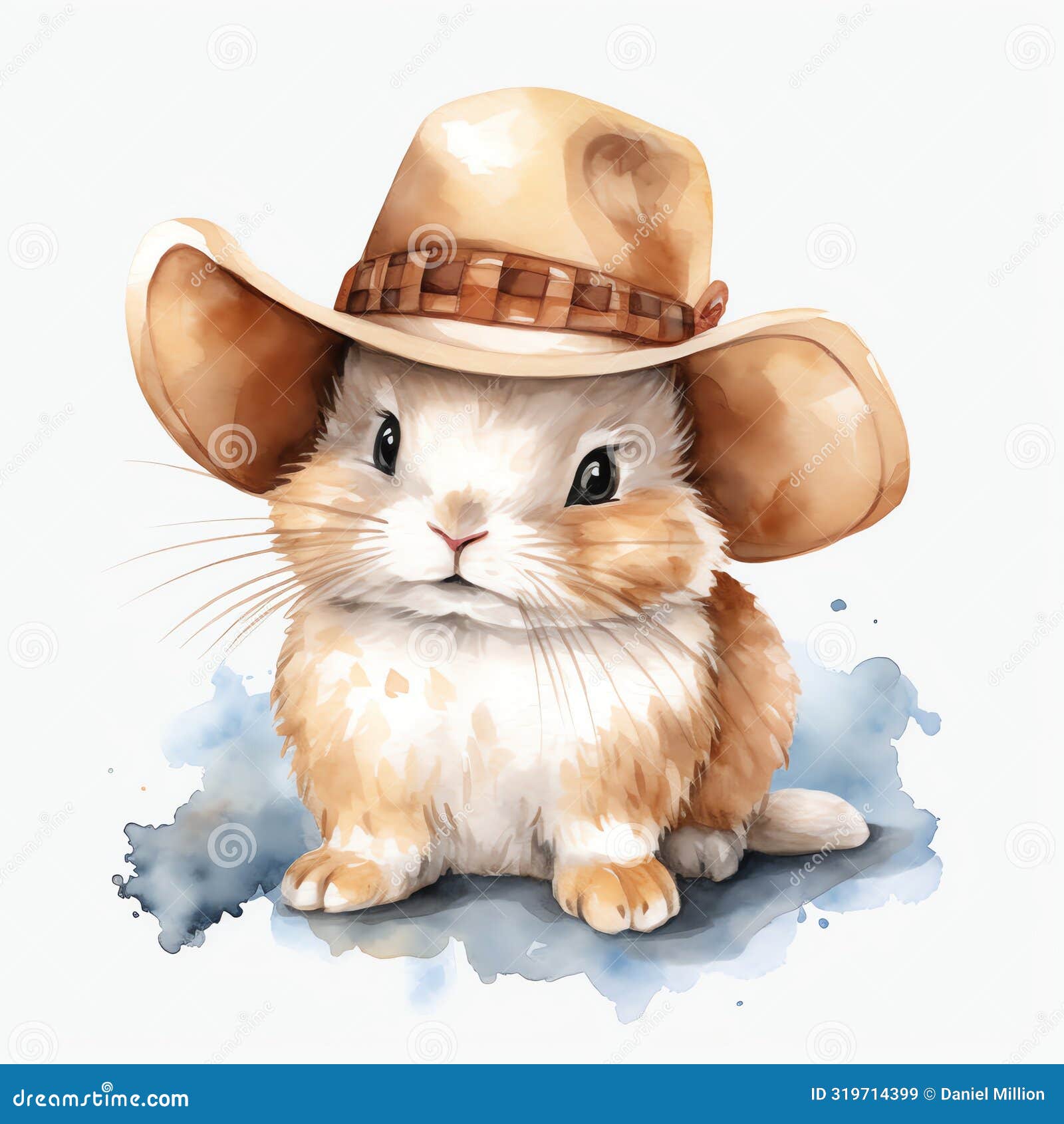 Cute Bunny with Cowboy Hat Watercolor Illustration Stock Illustration ...