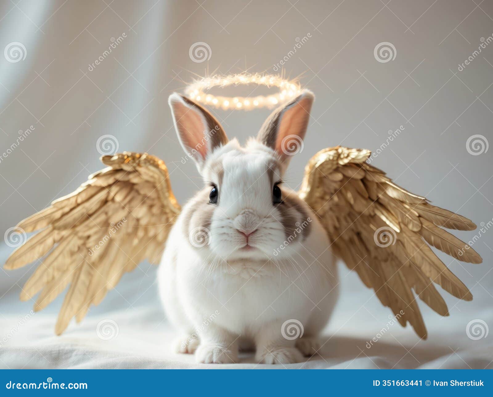 Cute Bunny Dressed As Angel with Halo and Golden Wings Stock Image ...