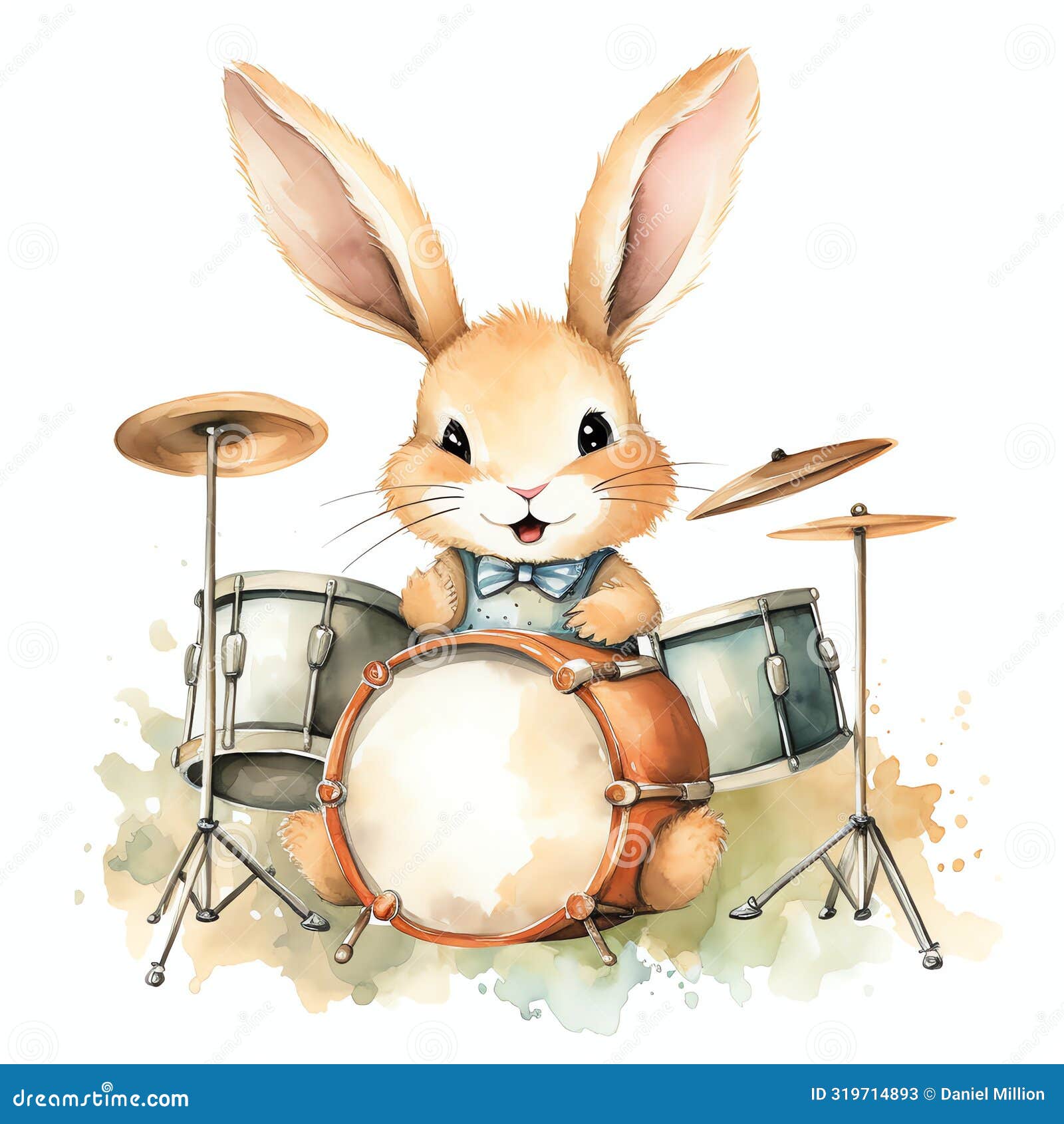 Cute Bunny with Drum Set Watercolor Illustration Stock Illustration ...