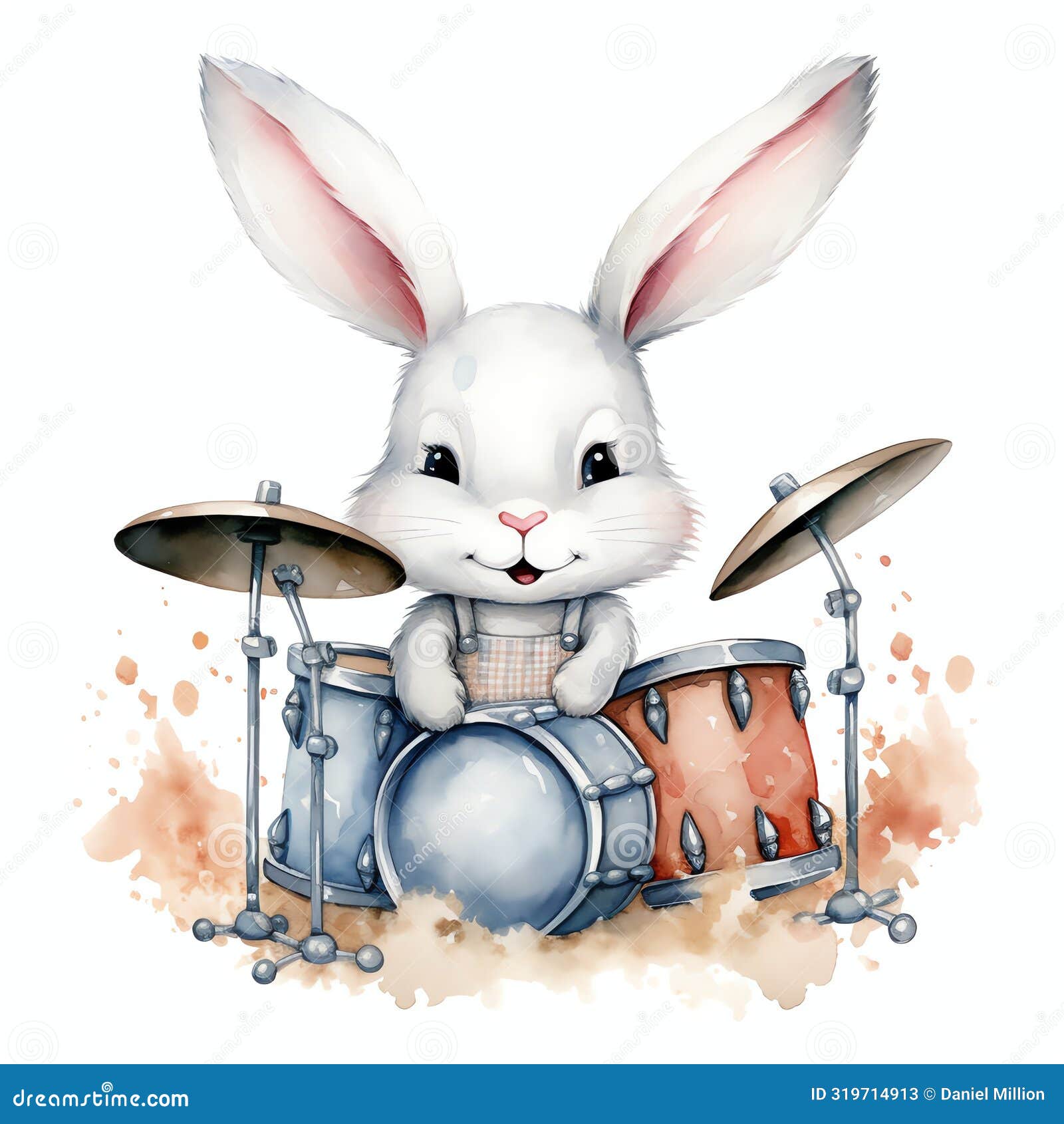 Cute Bunny with Drum Set Watercolor Illustration Stock Illustration ...