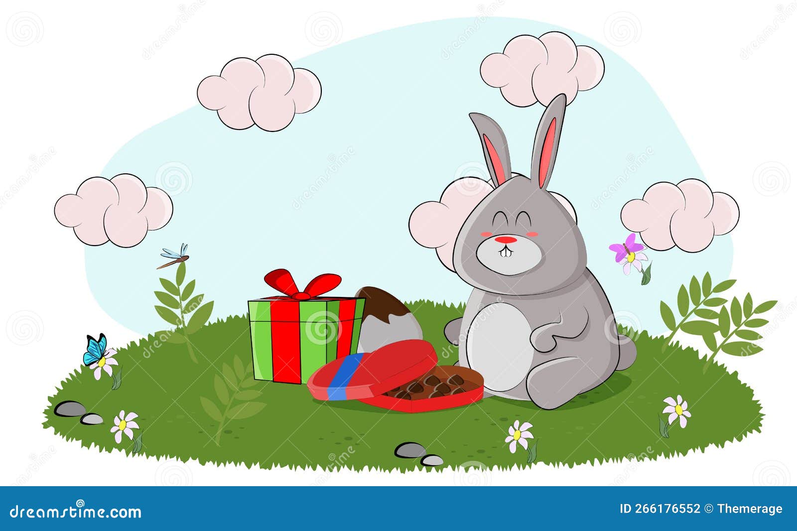 Cute Bunny Eats Candy and Enjoys Chocolate Stock Vector - Illustration ...