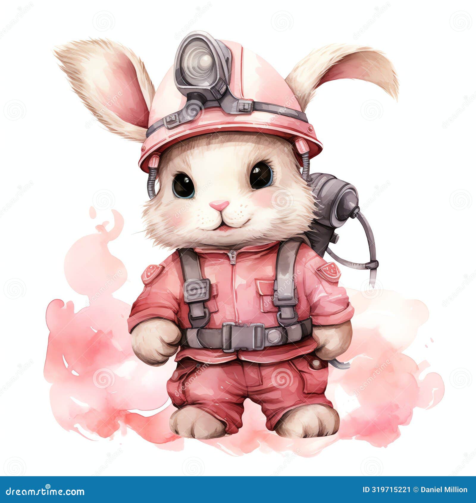 Cute Bunny with Firefighter Gear Watercolor Illustration Stock ...