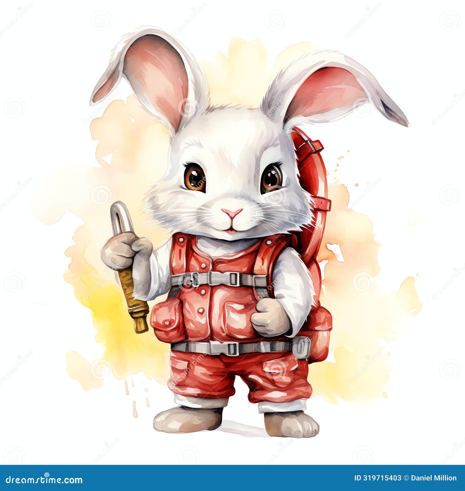 Cute Bunny with Firefighter Hose Watercolor Illustration Stock ...