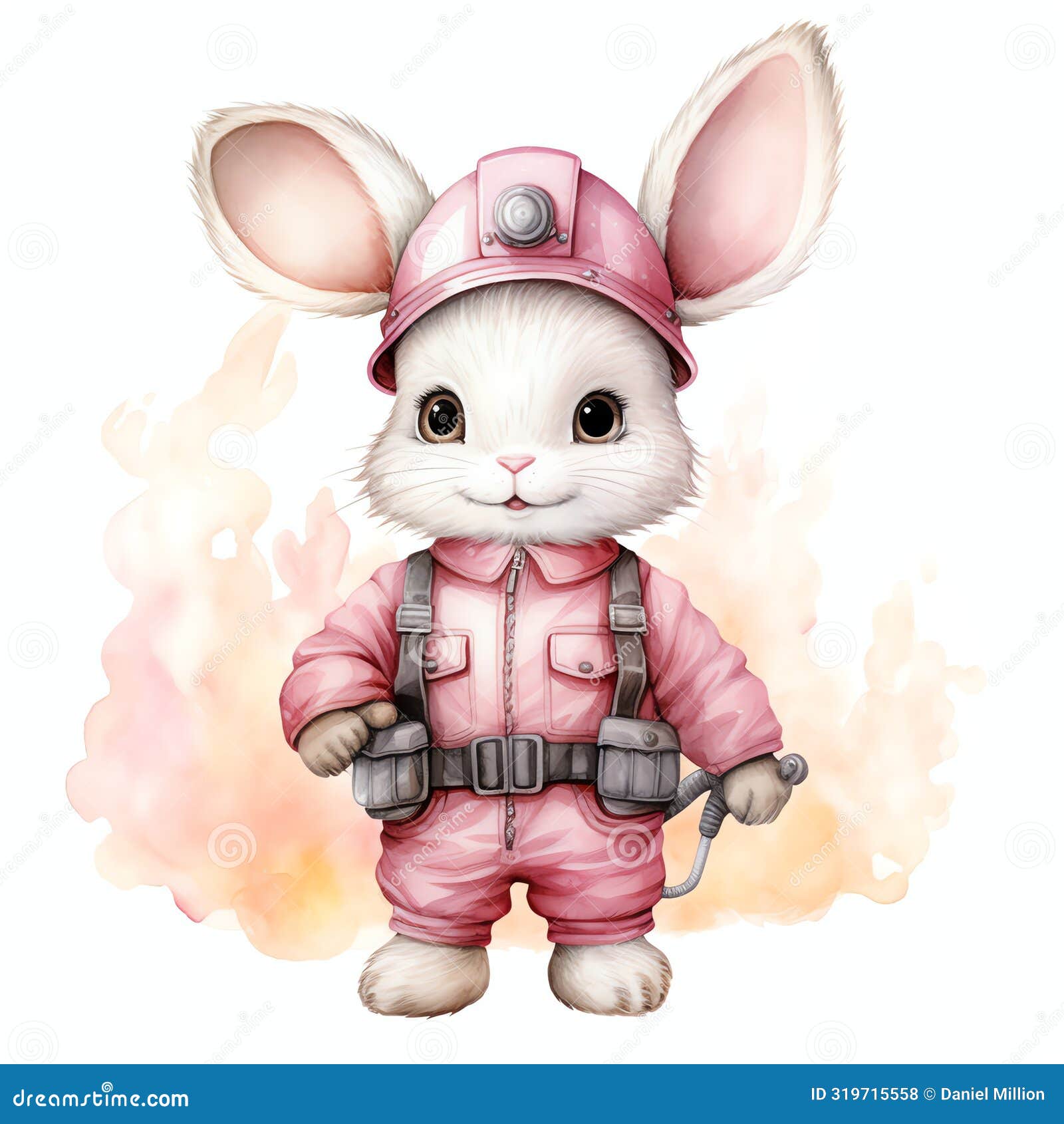 Cute Bunny with Firefighter Jacket Watercolor Illustration Stock ...