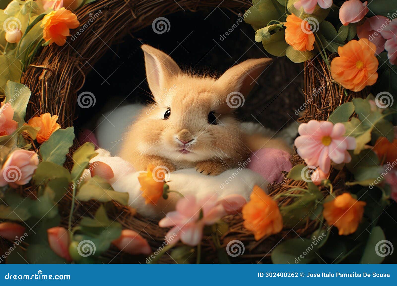 Cute Bunny with Floppy Ears Resting in a Cozy Stock Illustration ...