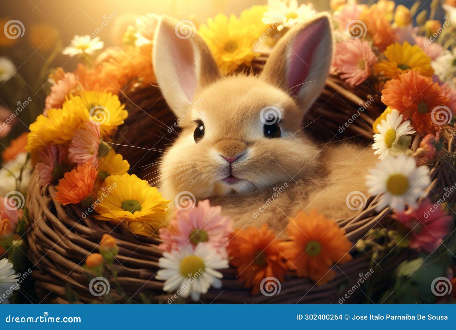 Cute Bunny with Floppy Ears Resting in a Cozy Stock Illustration ...
