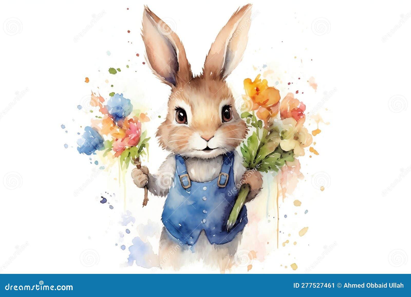 A Cute Bunny with Flower Bouquet. Generative AI Stock Illustration ...