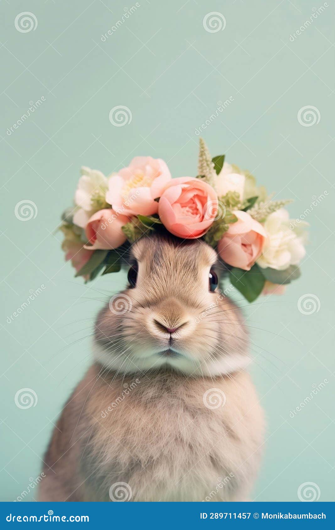 Cute Bunny with Flower Crown on Pastel Background Stock Illustration ...