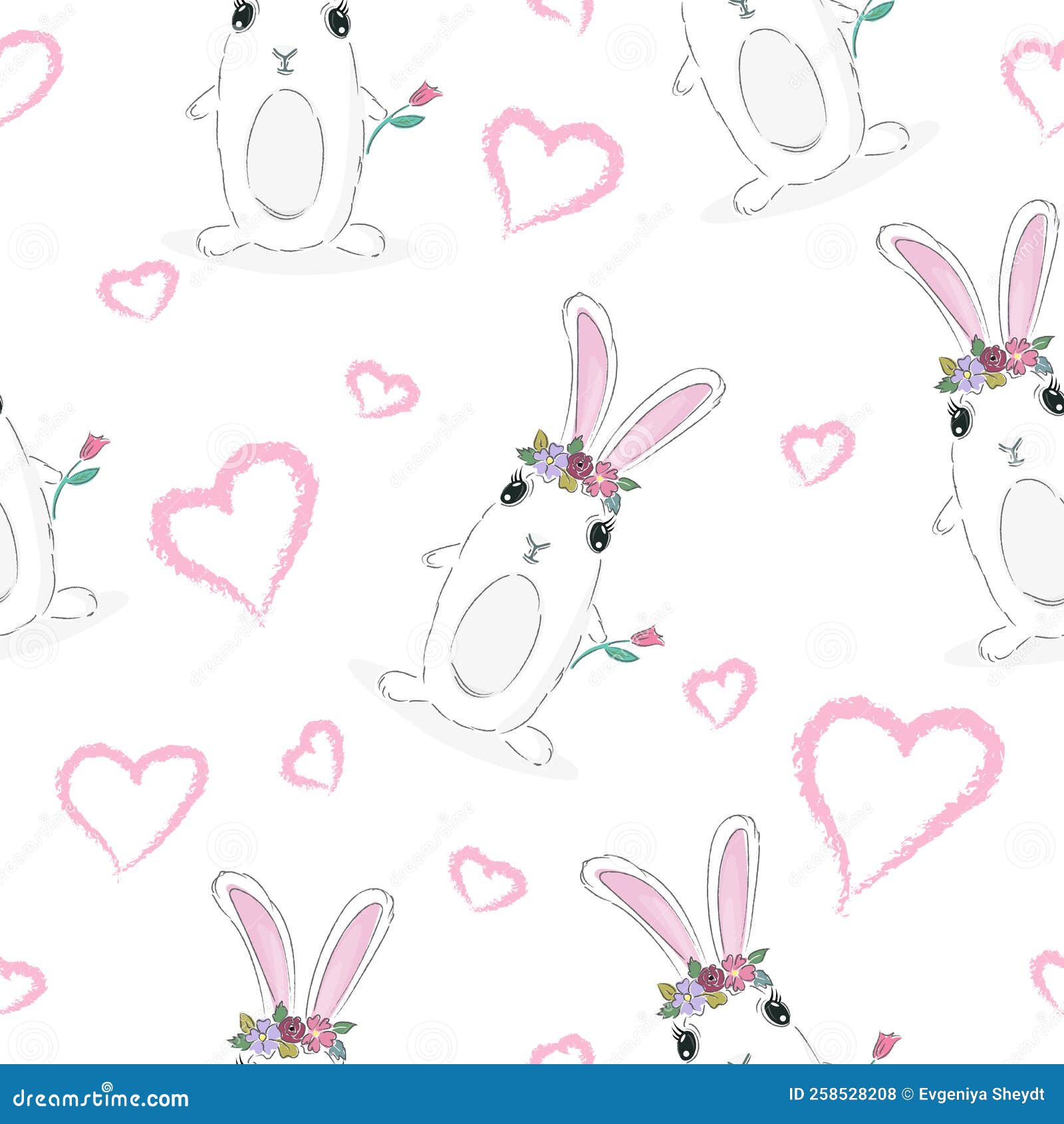 Cute Bunny with Flower Crown Seamless Background Repeating Pattern ...