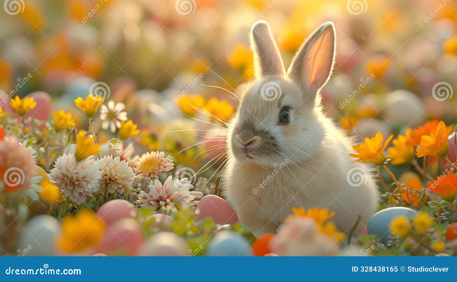 Cute Bunny in a Flower Field - Generative Ai Stock Illustration ...