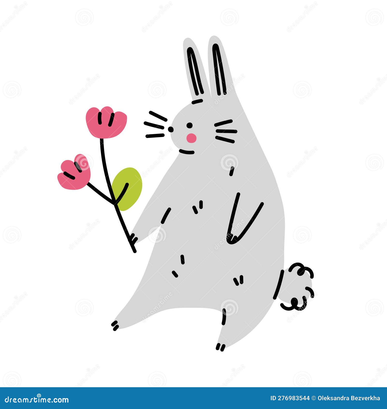 Cute Bunny with Flower. Hand Drawn Flat Vector Illustration. Stock ... Cute Bunny with Flower. Hand Drawn Flat Vector Illustration. Stock ...