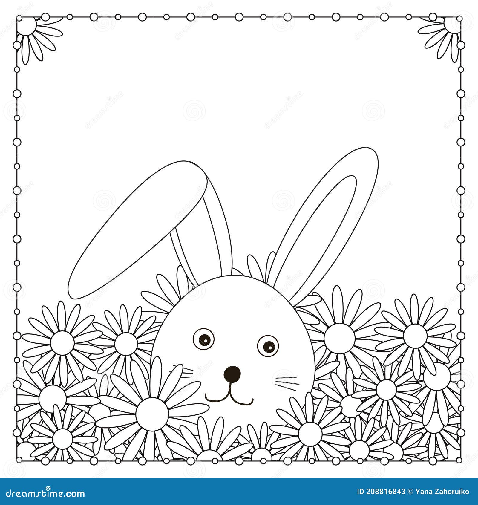 Cute Bunny and Flowers. Coloring Page Stock Vector - Illustration of ...