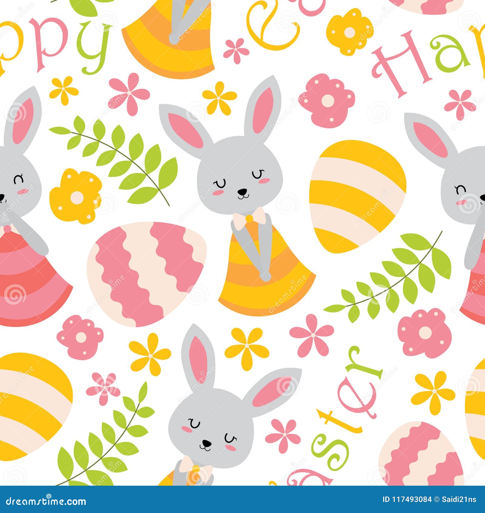 Cute Bunny, Flowers and Eggs Pattern Wallpaper Stock Vector ...