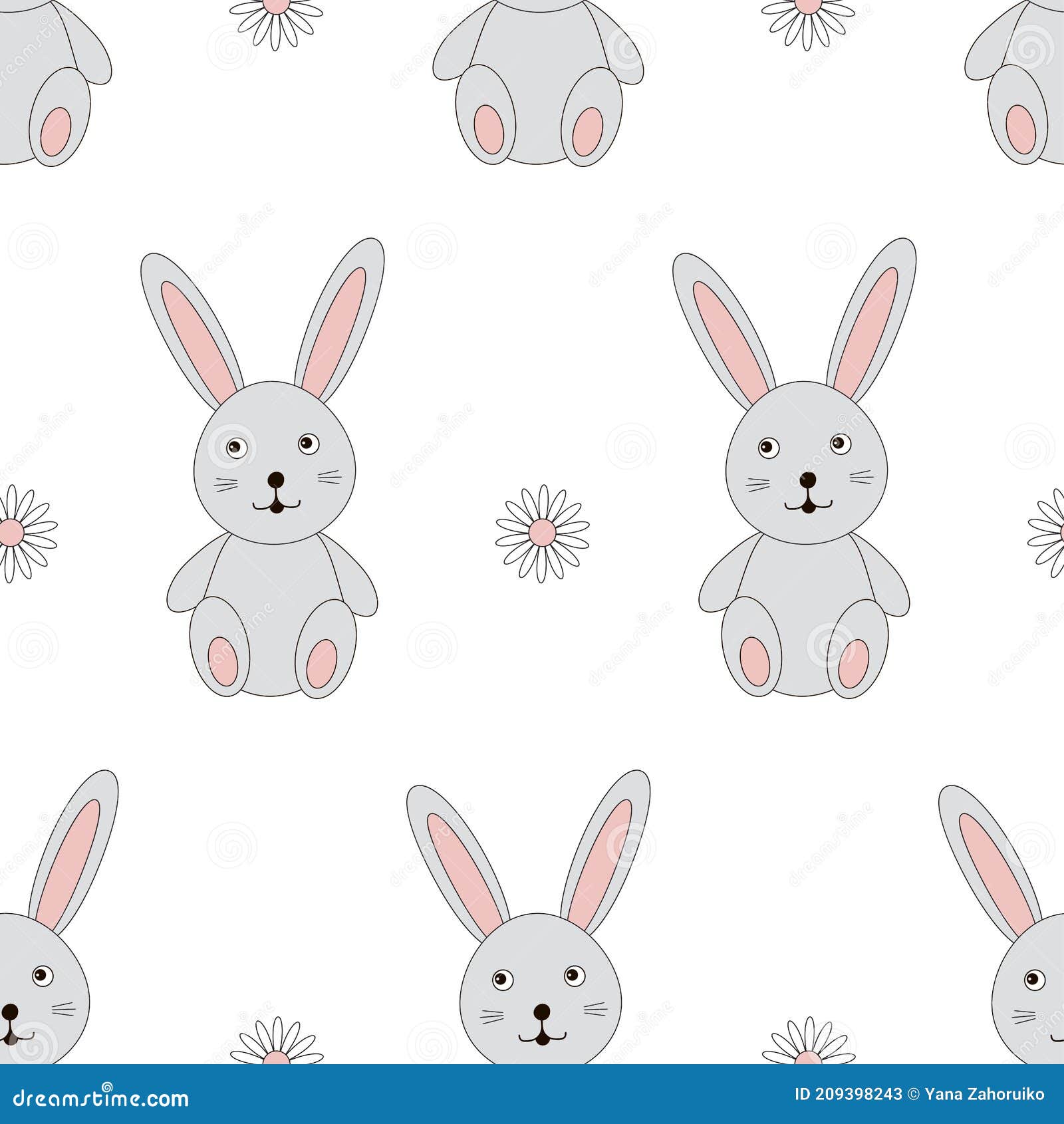 Cute Bunny and Flowers Seamless Pattern. Rabbit Digital Paper Stock ...