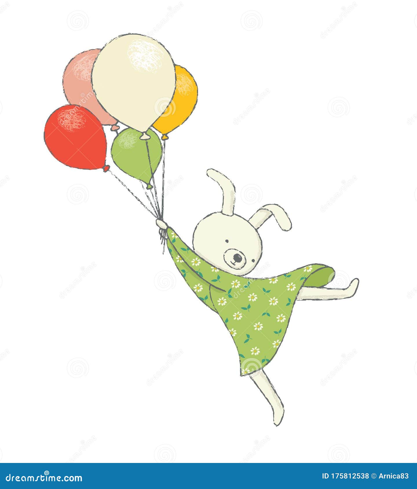 Cute Bunny Flying on Balloons Stock Vector - Illustration of drawing ...