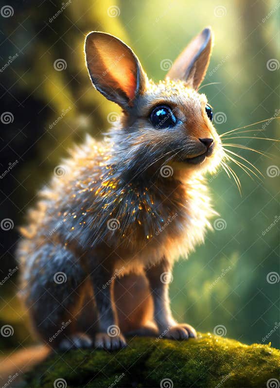 Cute Bunny in the Forest with Bright Lighting Stock Illustration ...